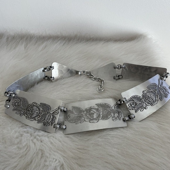 Vintage | Accessories | Vintage Aluminum Belt Circa 96s Etched W Roses ...